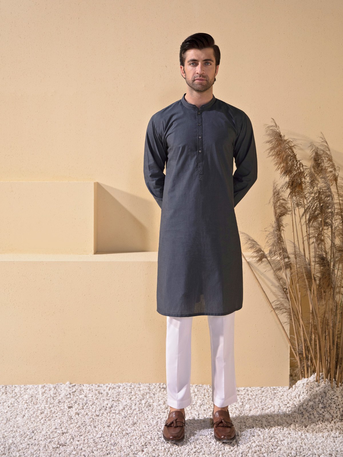 Edenrobe - Men's Charcoal Grey Kurta - EMTK21S-99103 – Western.pk