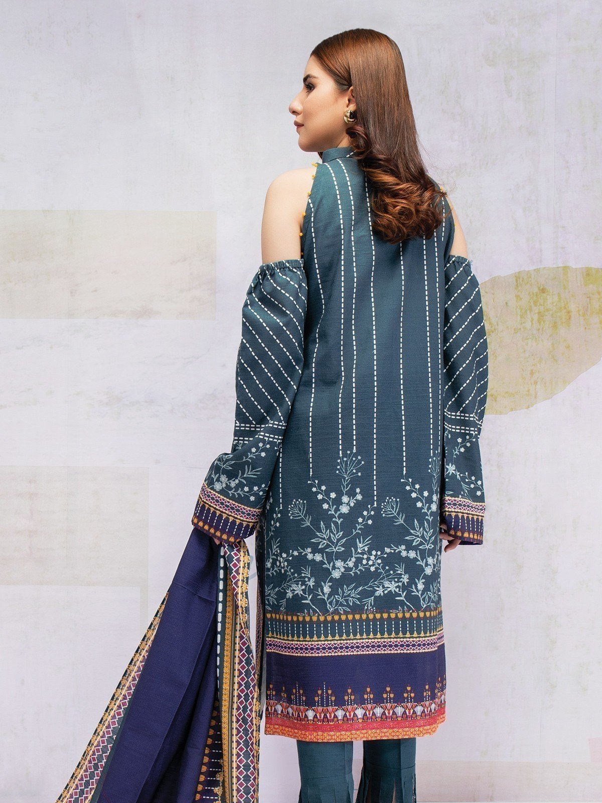 Edenrobe - EWU21V8-21691 Unstitched Teal Embroidered Khaddar 3 Piece ...